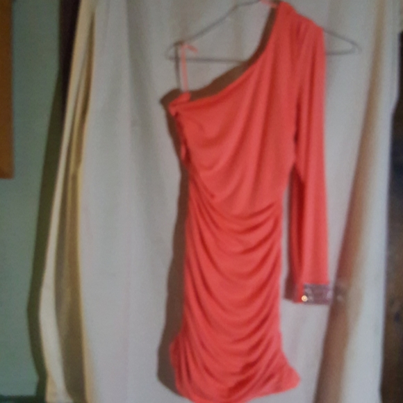 Deb | Dresses | Deb Peach Dress One Sleeve With Slit Beads Cuff | Poshmark
